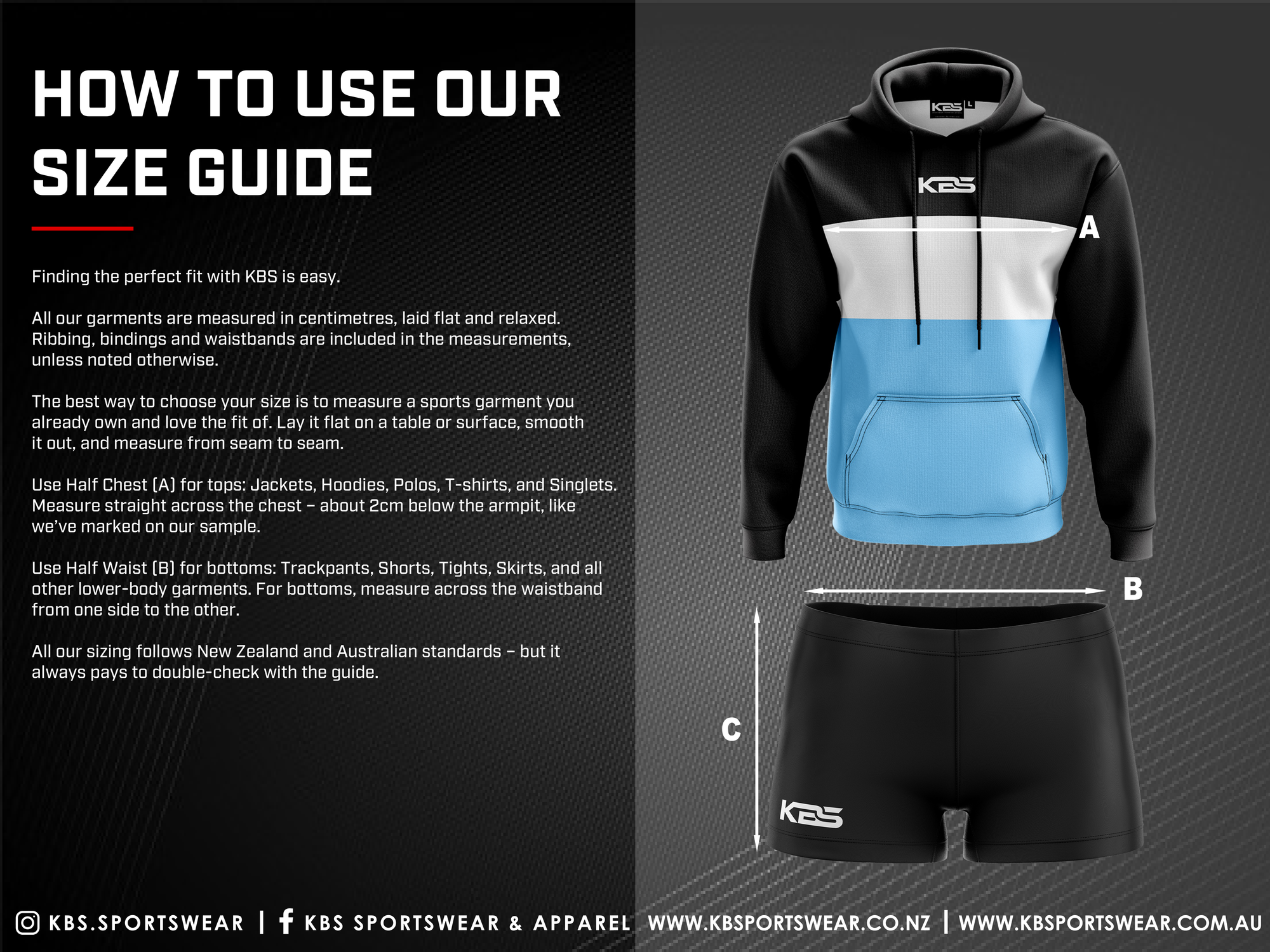 Size Guide – KBS Sportswear & Apparel NZ